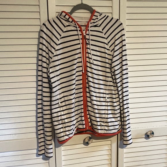 Talbots | Tops | Talbots Zip Up Black And White Hoodie With Pink Piping ...
